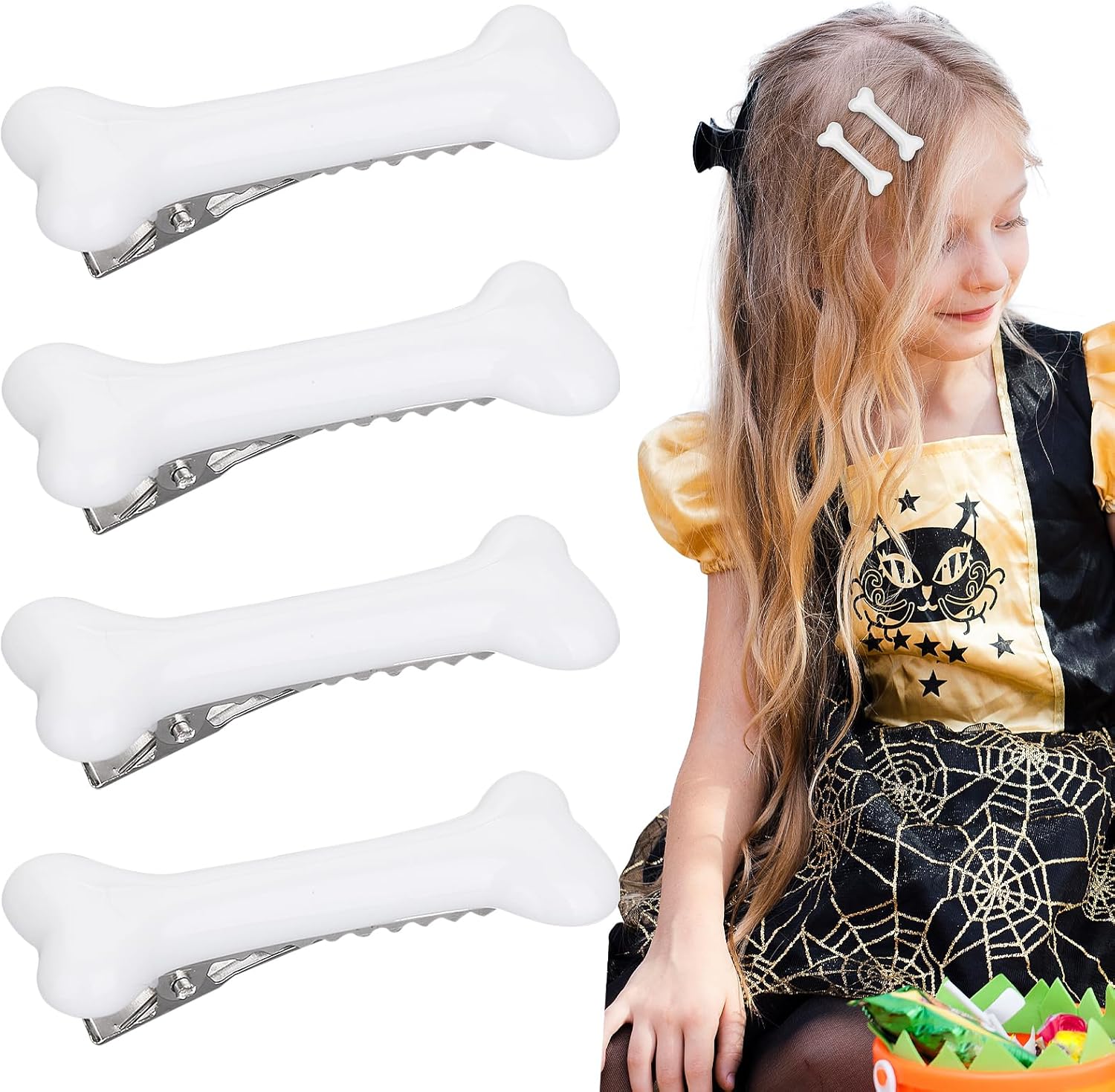 WLLHYF 4 Pack White Bone Hair Clips Goth Barrettes Halloween Vivid Dog ...
