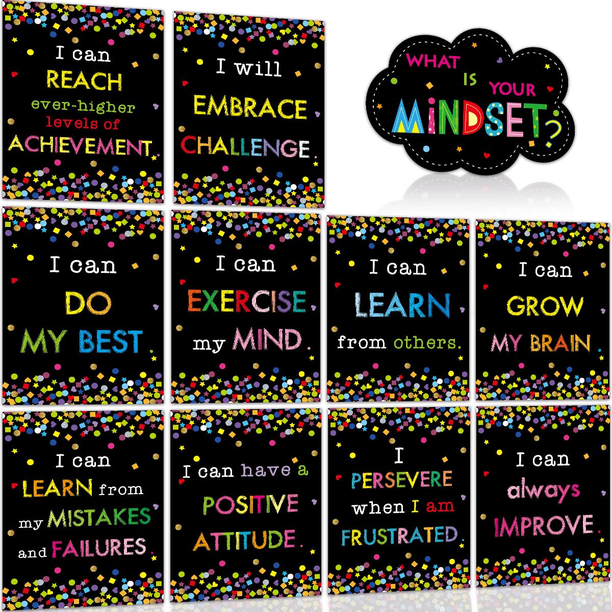 Bulletin Board Display Set Confetti-Themed Cutout What is Your Mindset ...