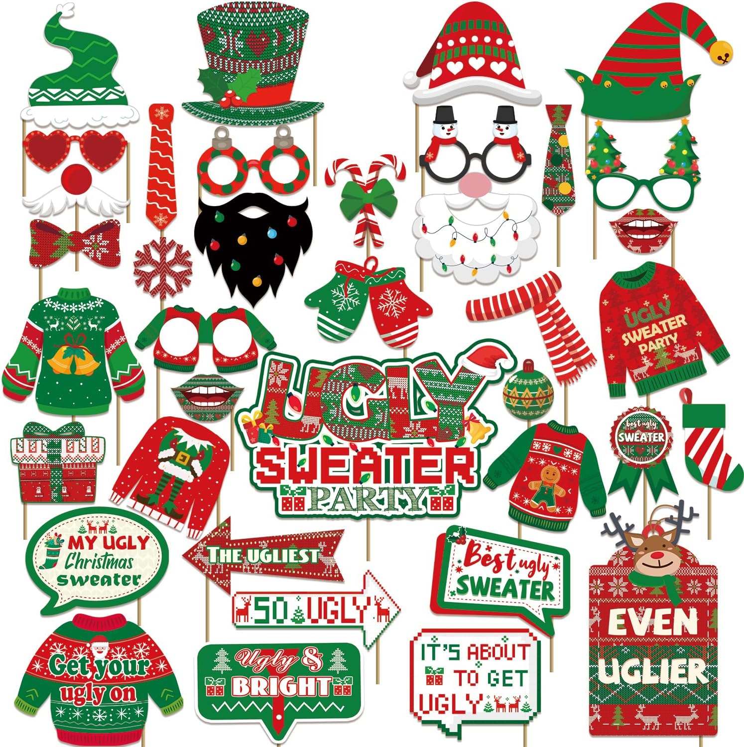 Amazon.com: Christmas Photo Booth Props, Christmas Photo Props Kit for ...