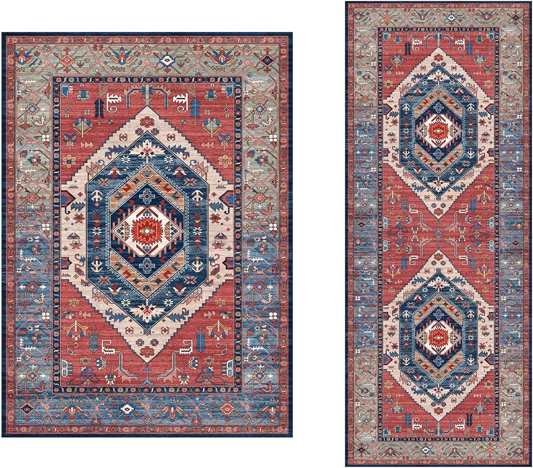 Amazon.com: SERISSA 5x7 and 2x5 Boho Rugs Rust Rug Non-Slip Washable ...