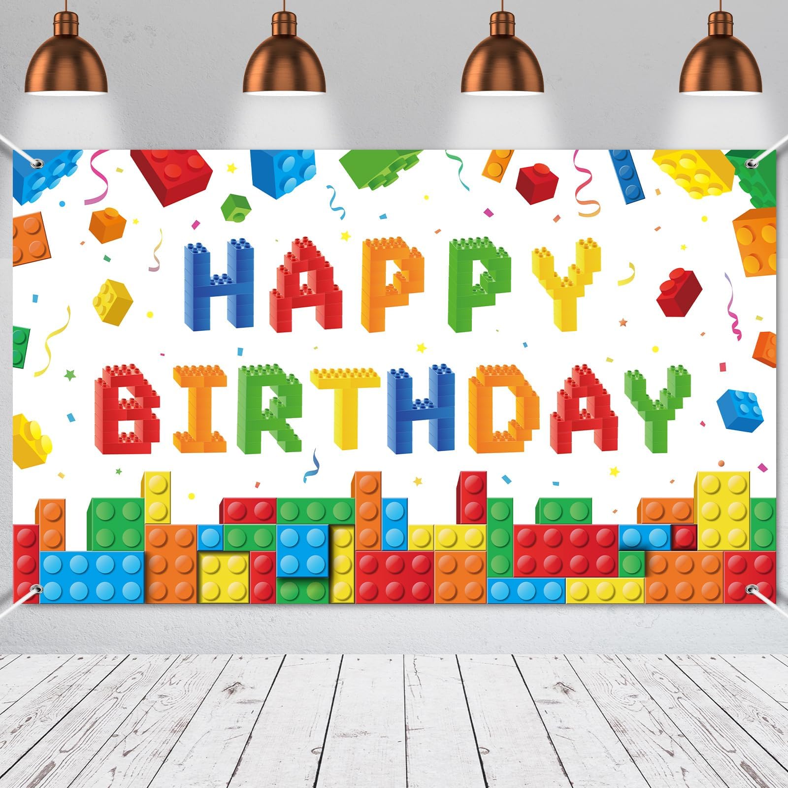 Amazon.com : Panelee Building Block Birthday Banner Building Blocks ...