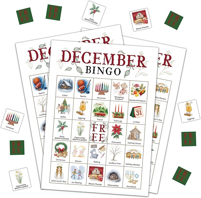 Amazon.com : DRWJPAT December Bingo Game, Winter Holiday Party Games ...