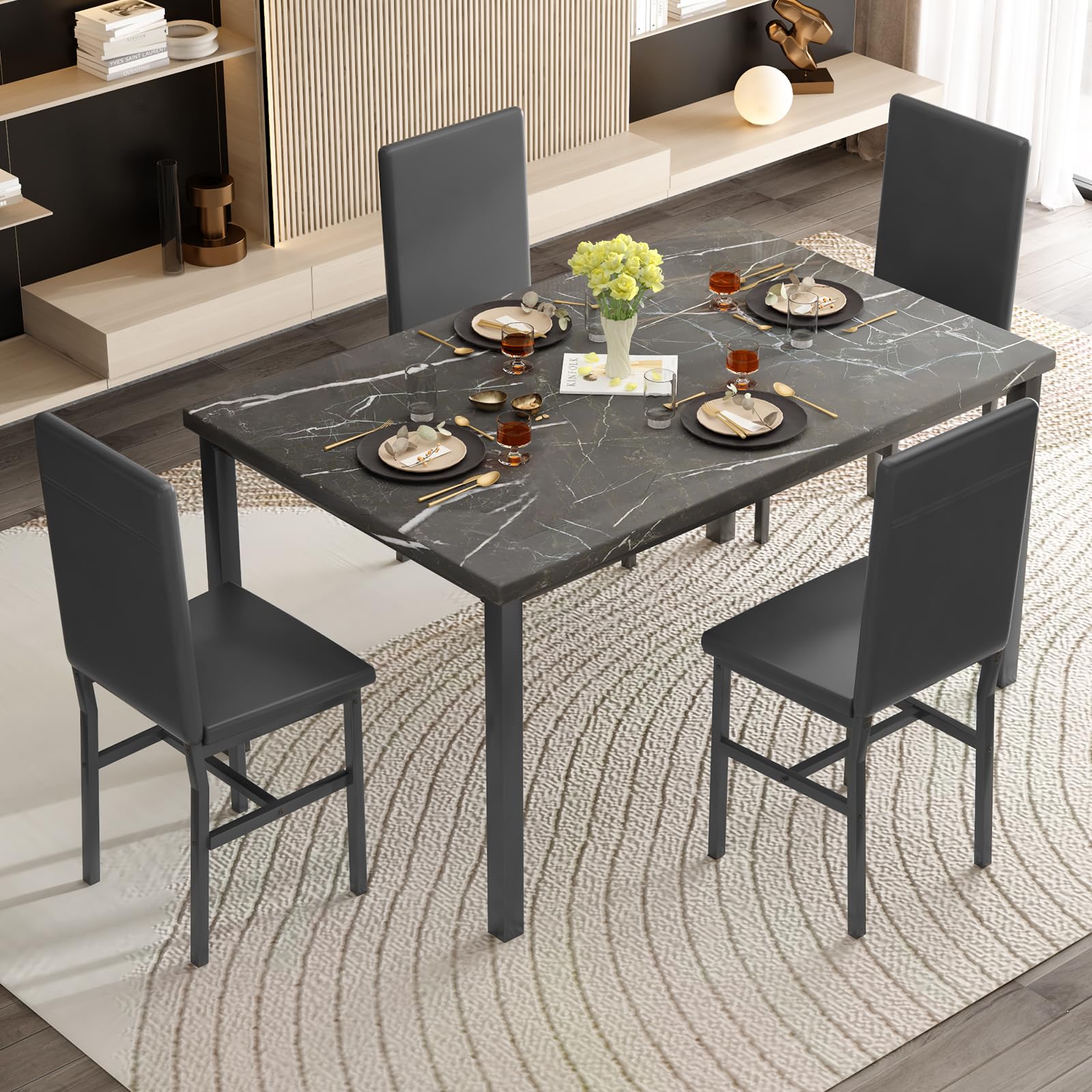 Small Dining Table Set For 4 MIERES Dining Table Set For 4, 5 Piece ...