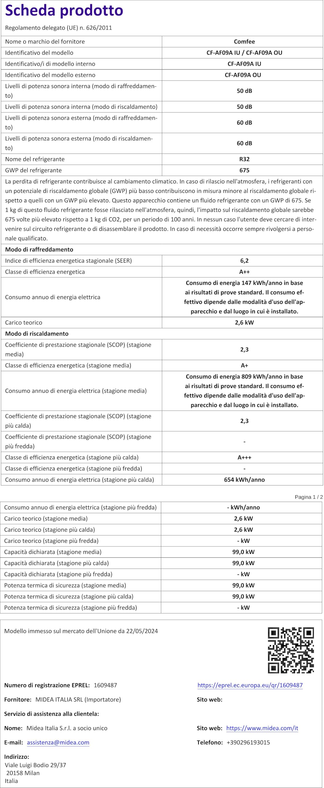 Olimpia Splendid, Unico Air HP EFA Climatizzatore a Pompa di Calore ...
