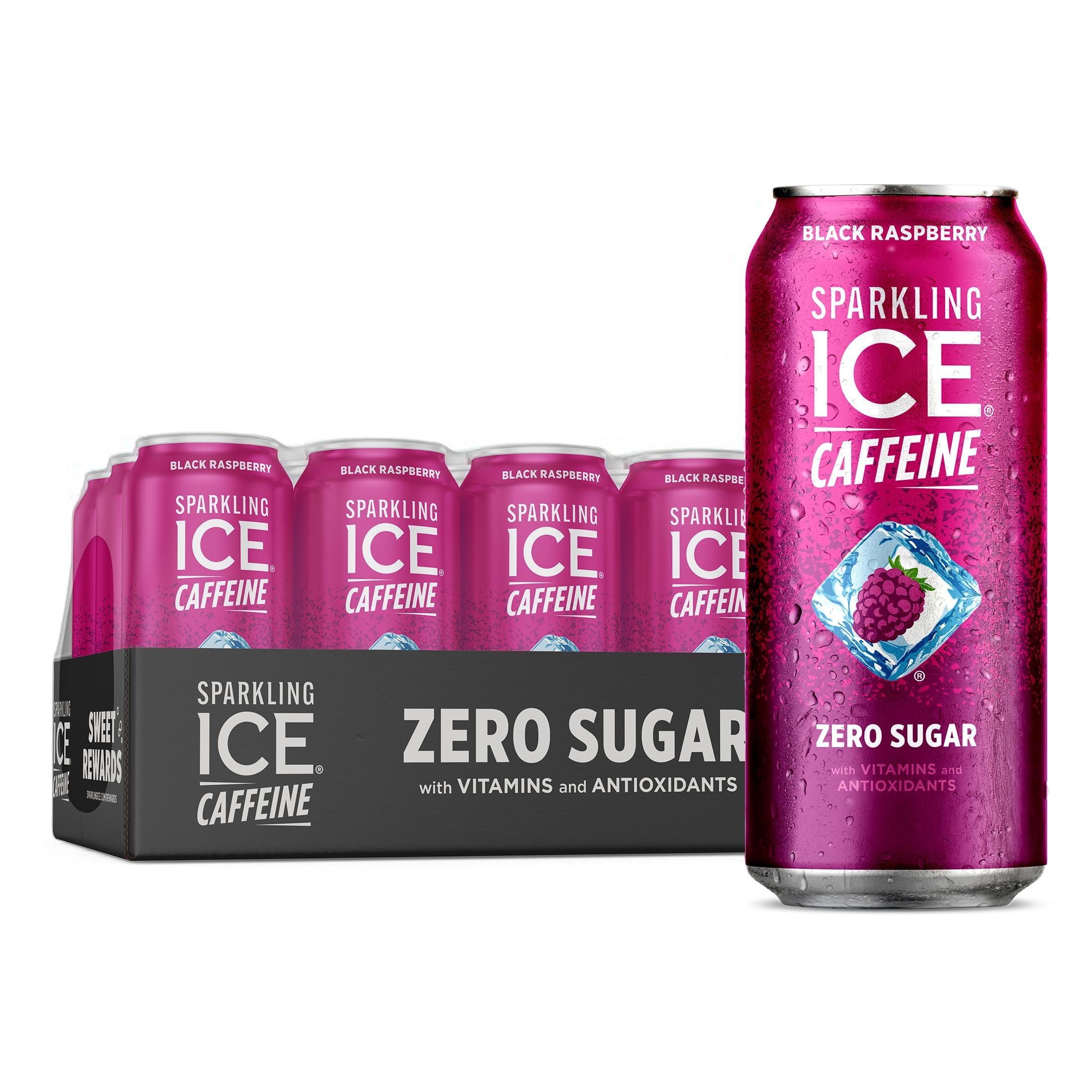Amazon.com: Sparkling Ice Caffeine Black Raspberry Sparkling Water with Caffeine, Zero Sugar ...