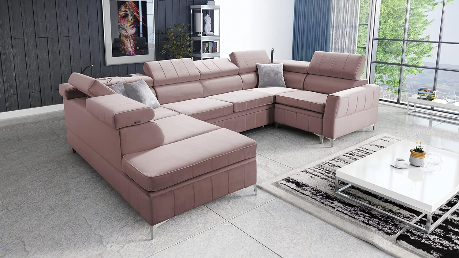 All4All Ecksofa mit Schlaffunktion Bari V 336 x 218 cm - Eckcouch mit ...