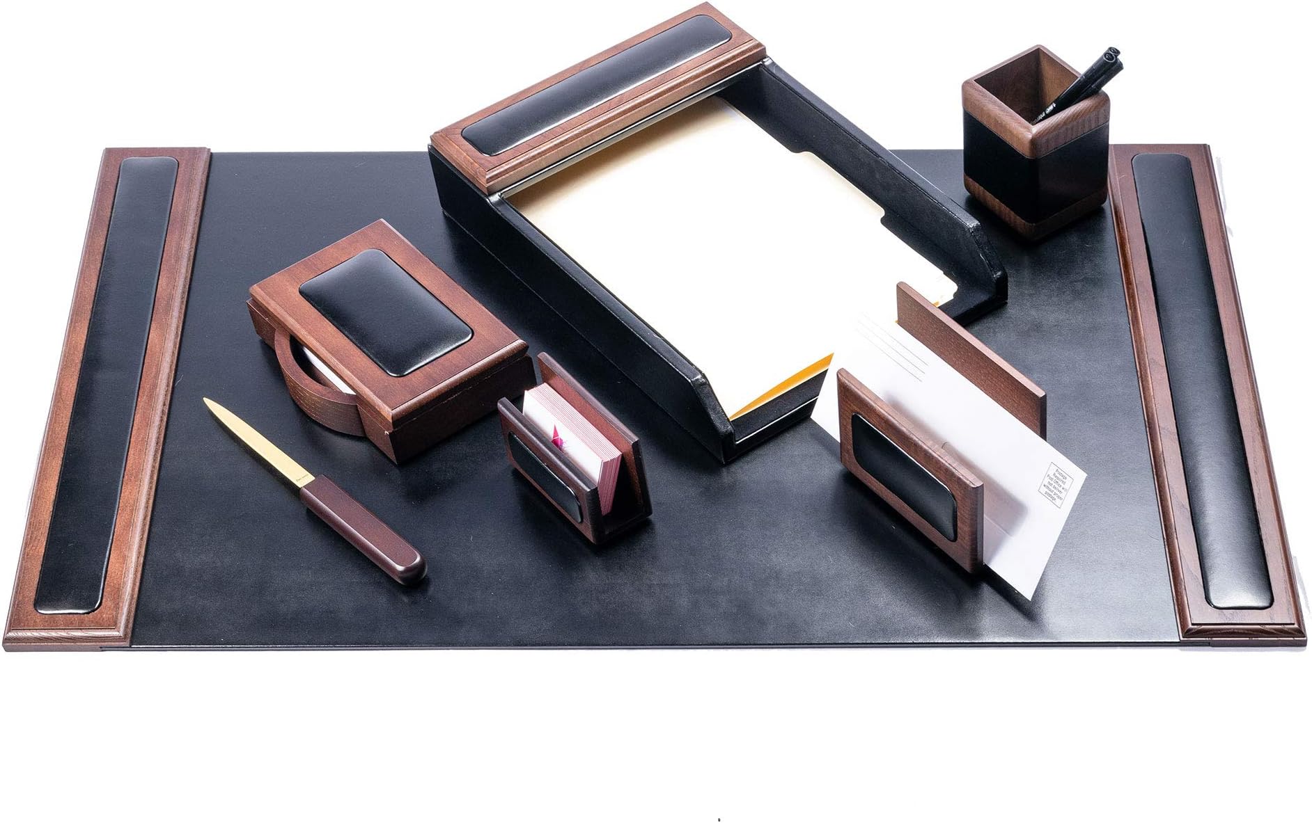 Amazon.com : Dacasso Wood & Leather Desk Set - Luxury Leather Desk Pad ...