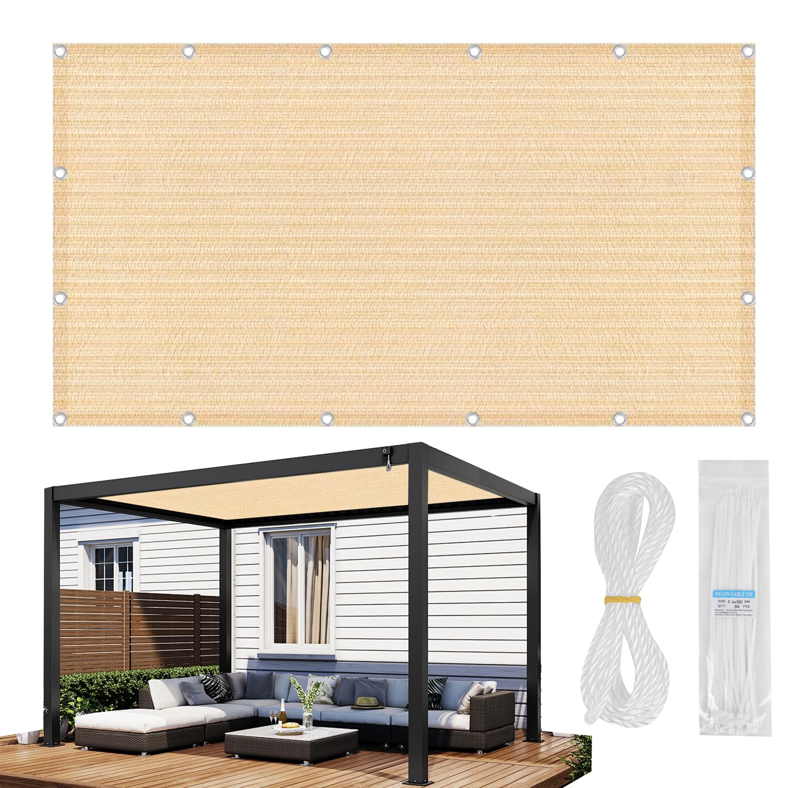 Amazon.com : 90% Sun Shade Cloth 6'x12' Shade Cover with Grommets UV ...