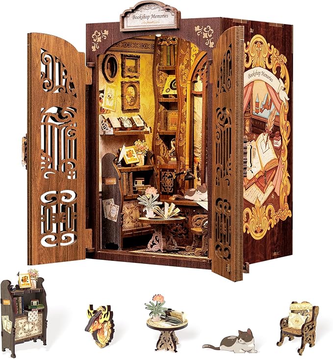 Amazon.com: Fsolis Book Nook Kit, DIY Miniature Dollhouse Kit 3D ...
