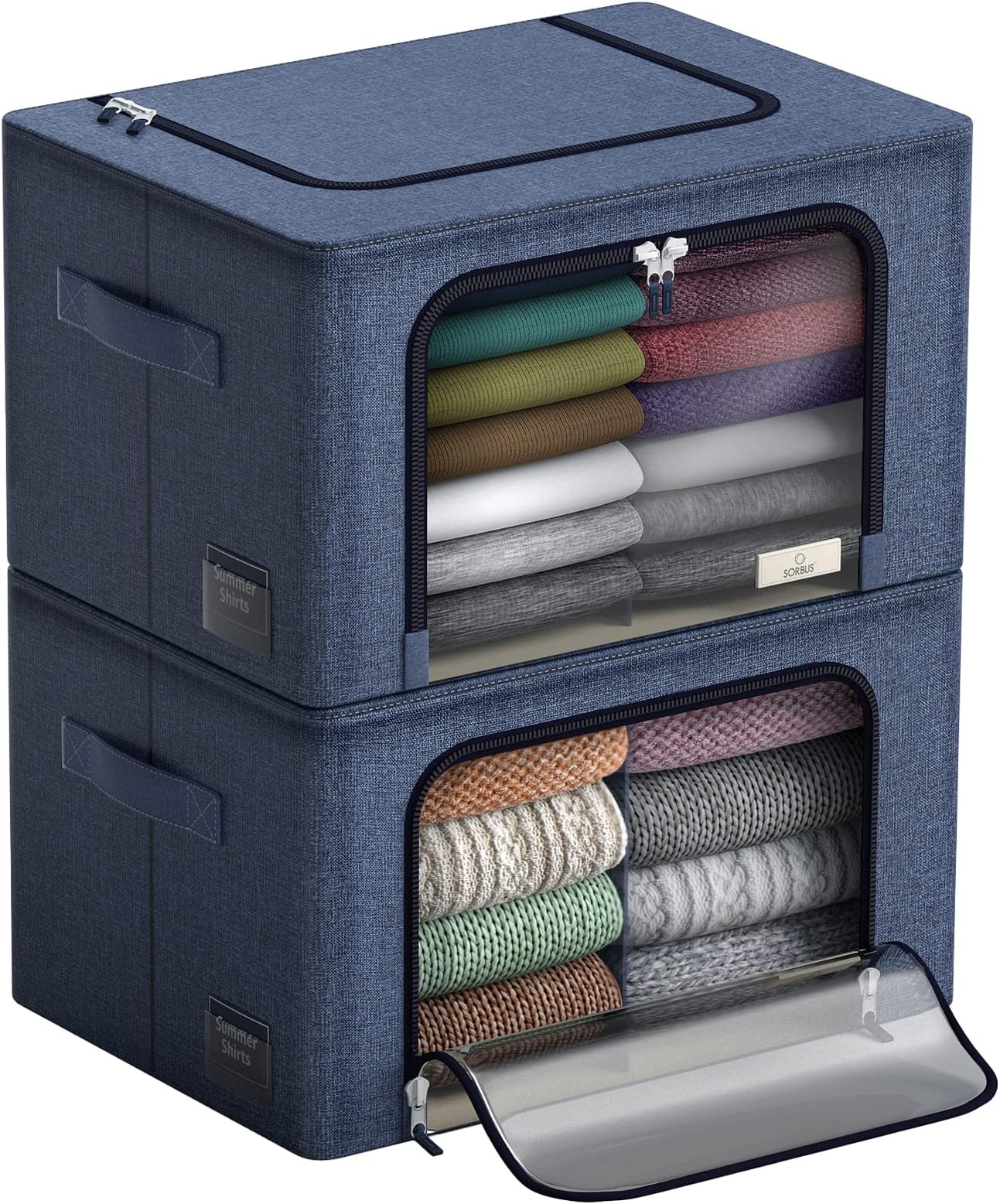 Amazon.com: 36L Clothes Storage Bins with Metal Frame, 3 Pcs Stackable ...