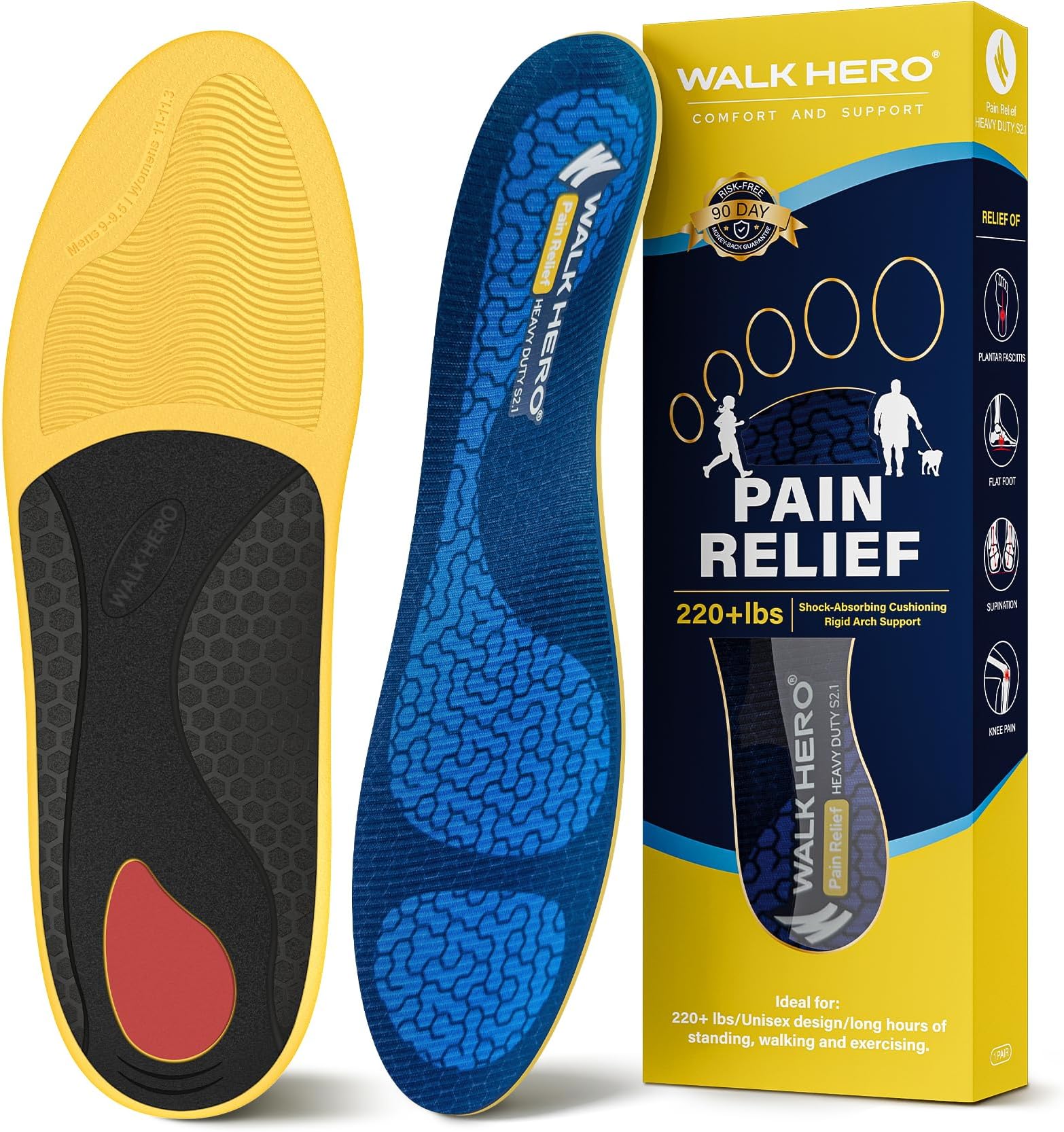 Amazon.com: WalkHero Heavy Duty High Arch Support Insoles, 220+lbs High ...