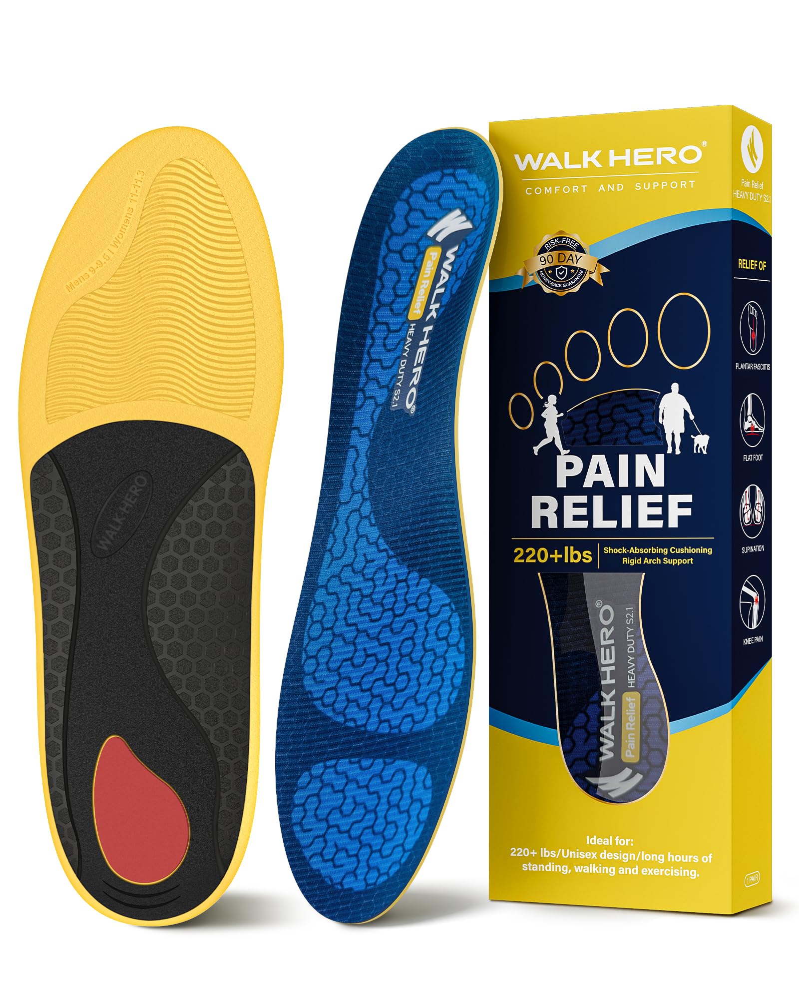 Amazon.com: WalkHero Heavy Duty Pain Relief Shoe Inserts, 220+lbs High ...