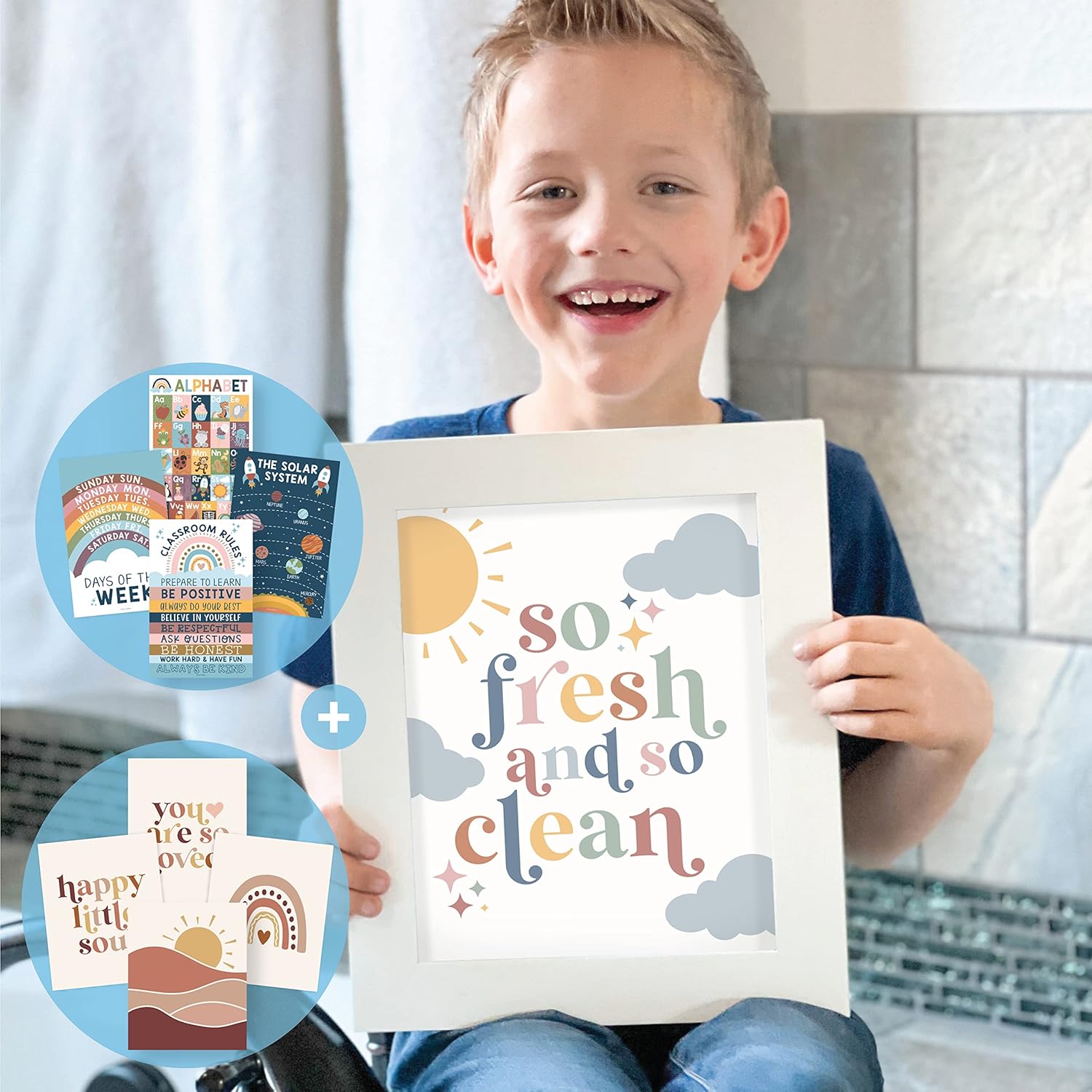 Amazon.com: 6 Boho Rainbow Reversible Bathroom Decor Wall Art, 16 ...