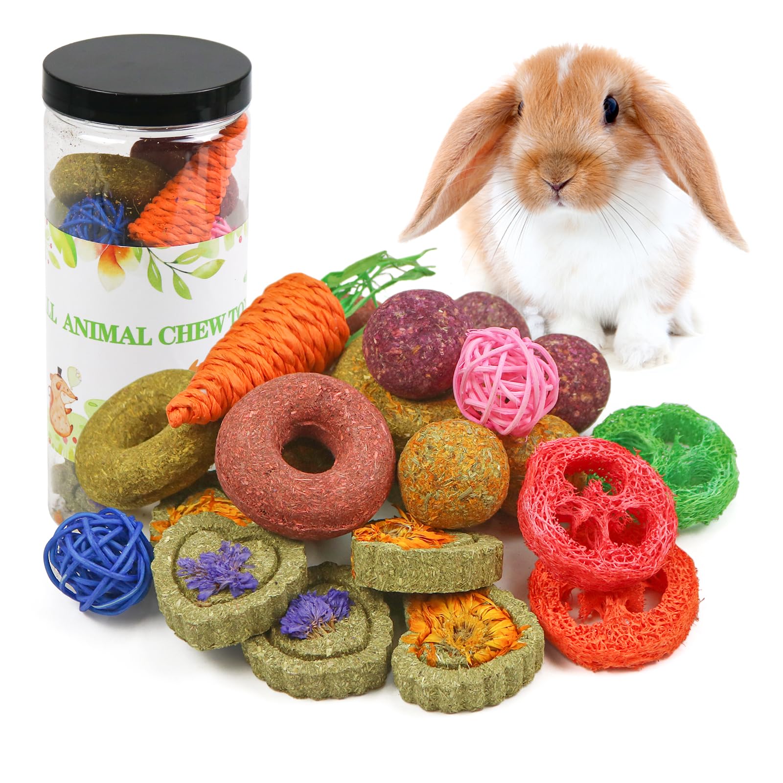 Episkey 22 Pcs Bunny Chew Toys,Natural Timothy Hay Chew Toy for Rabbits ...