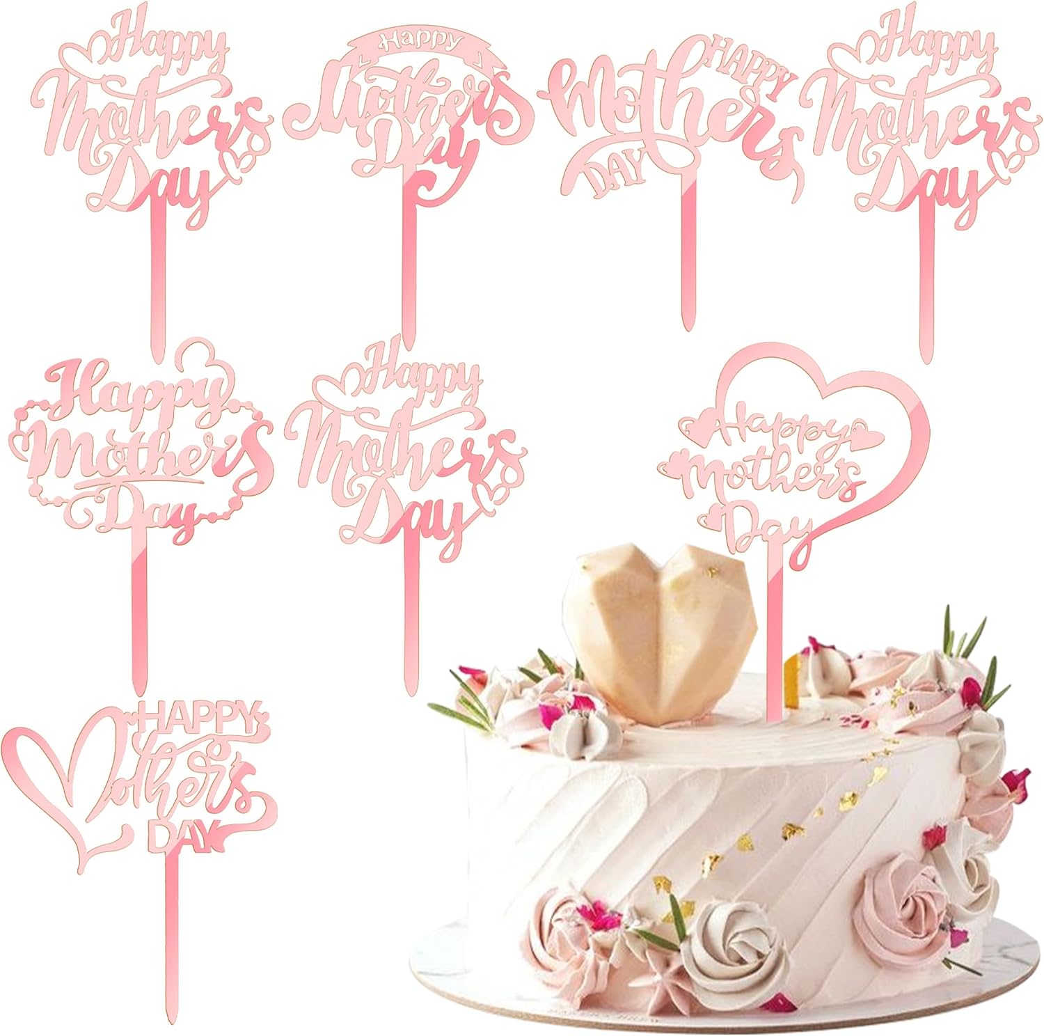 Amazon.com: 6 PCS Happy Mother's Day Cake Toppers Acrylic Mirror Best ...