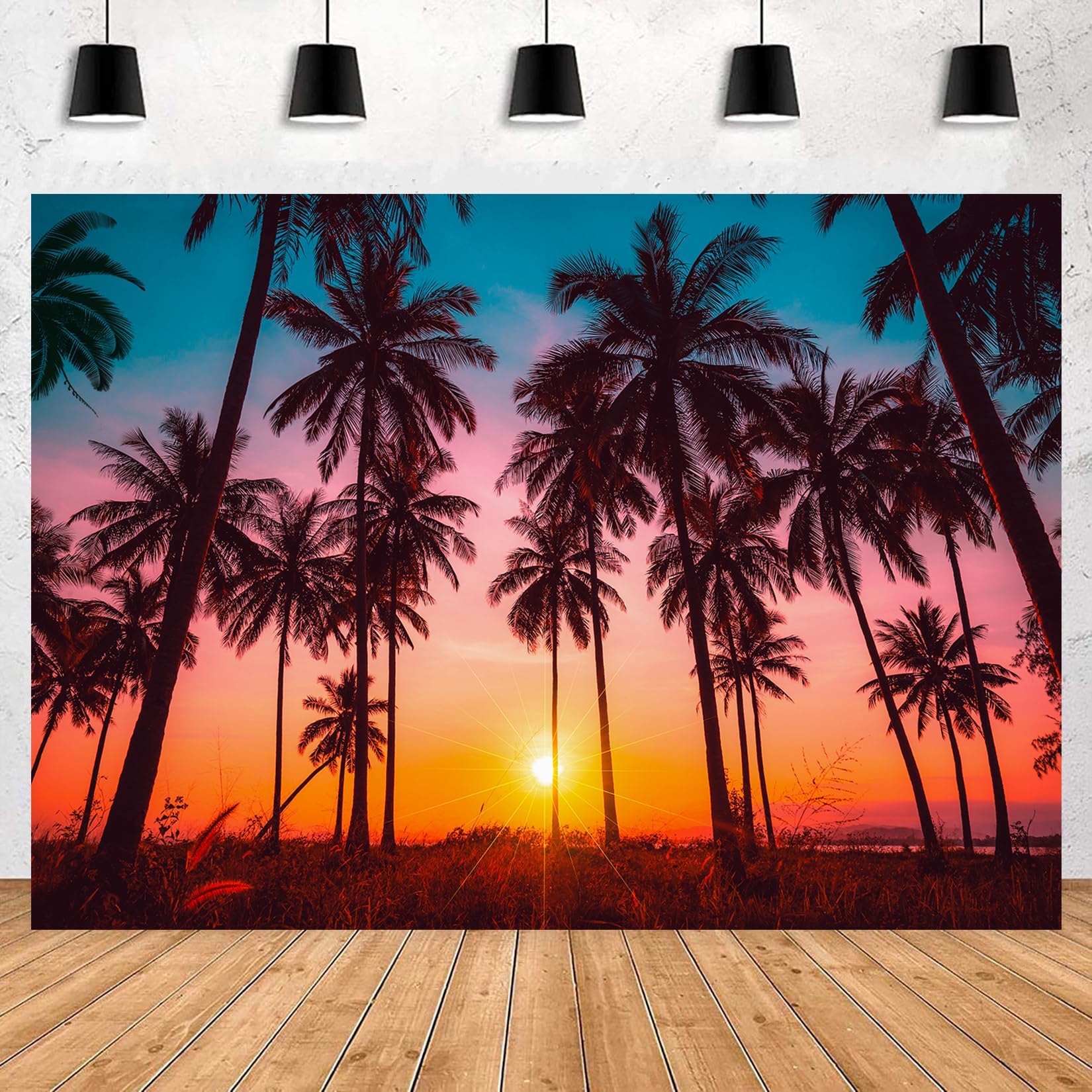 Amazon.com : InMemory Beach Palm Tree Sunset Backdrop Summer Tropical ...