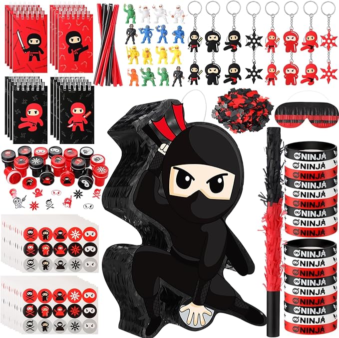 Amazon.com: Spakon 113 Pcs Ninja Piñata Birthday Party Supplies Piñata ...
