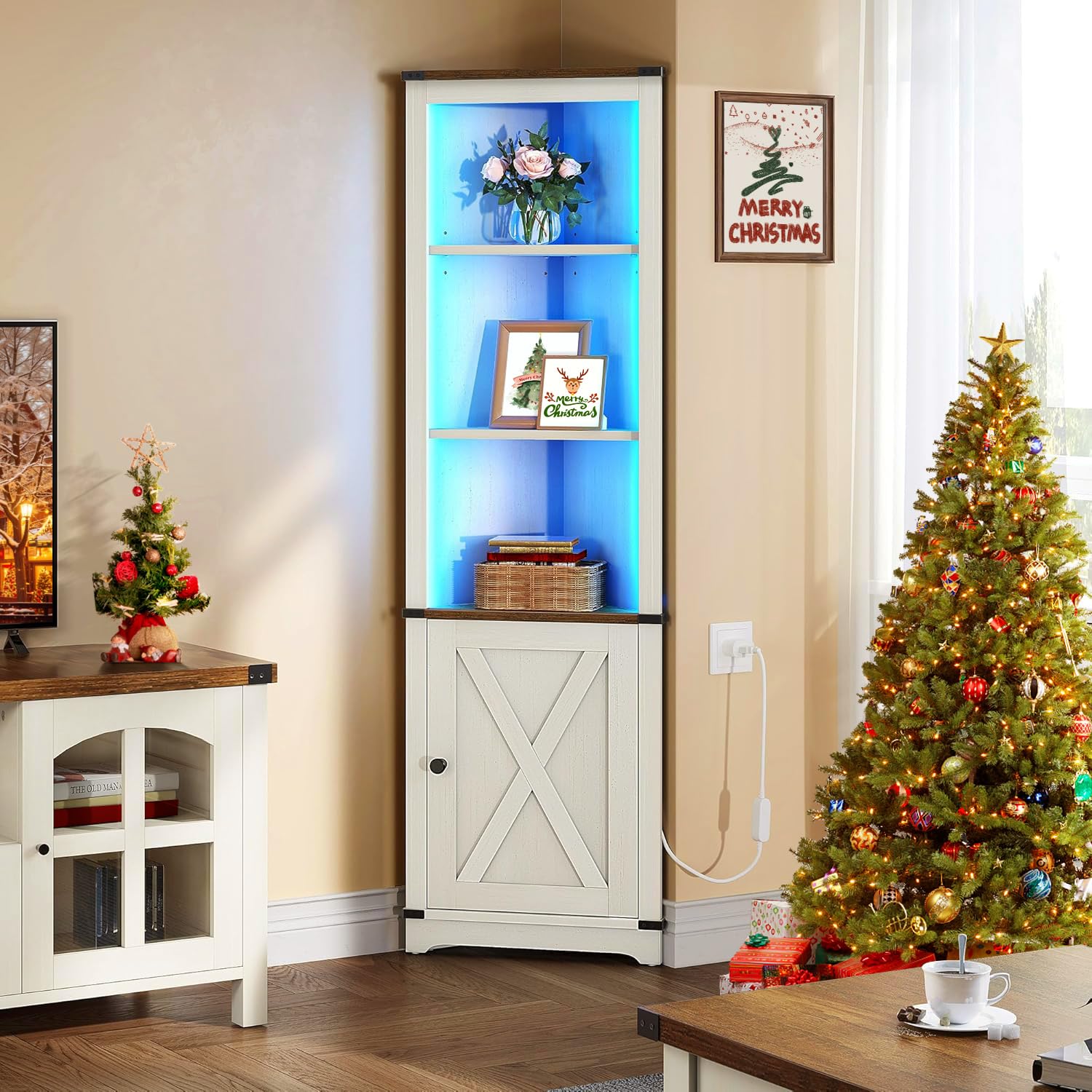 Amazon.com: YITAHOME Corner Storage Cabinet with LED Light, Farmhouse ...
