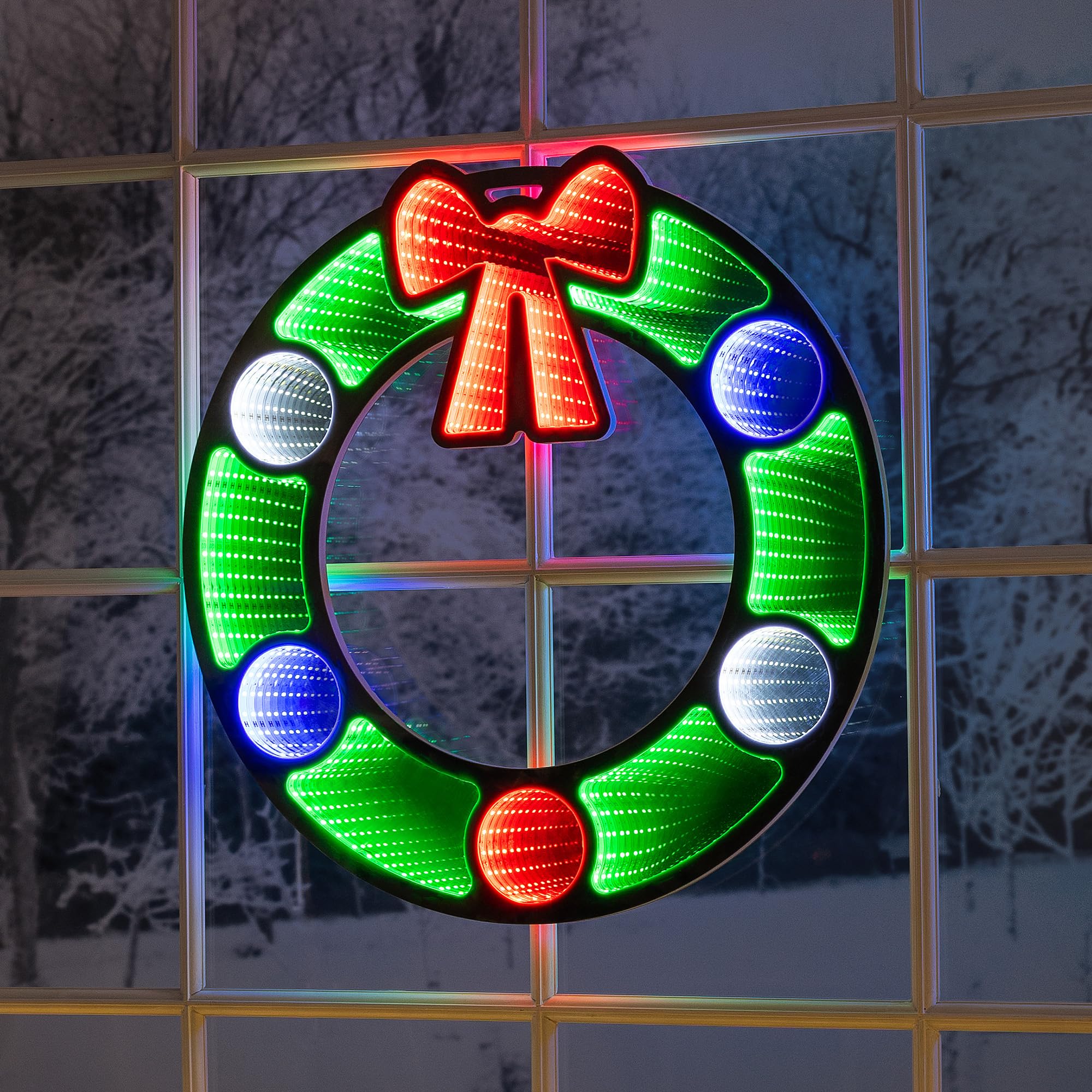 CHRISTOW Christmas Wreath Infinity Light, LED Mirror Tunnel 3D Effect ...