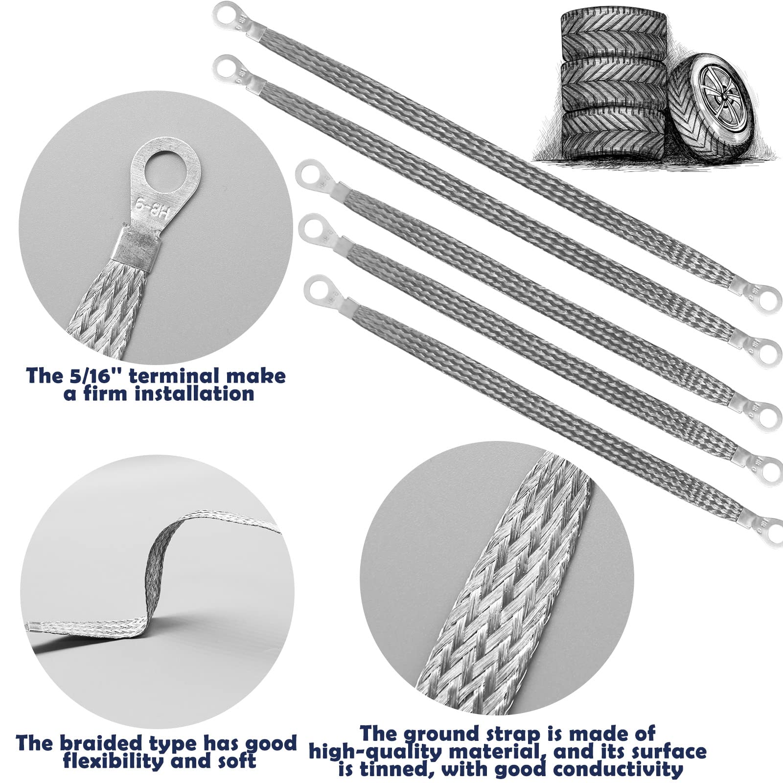 Snapklik.com : Ground Straps Automotive, 3Pcs 10" X 1/2" & 2 Pcs 13" X ...