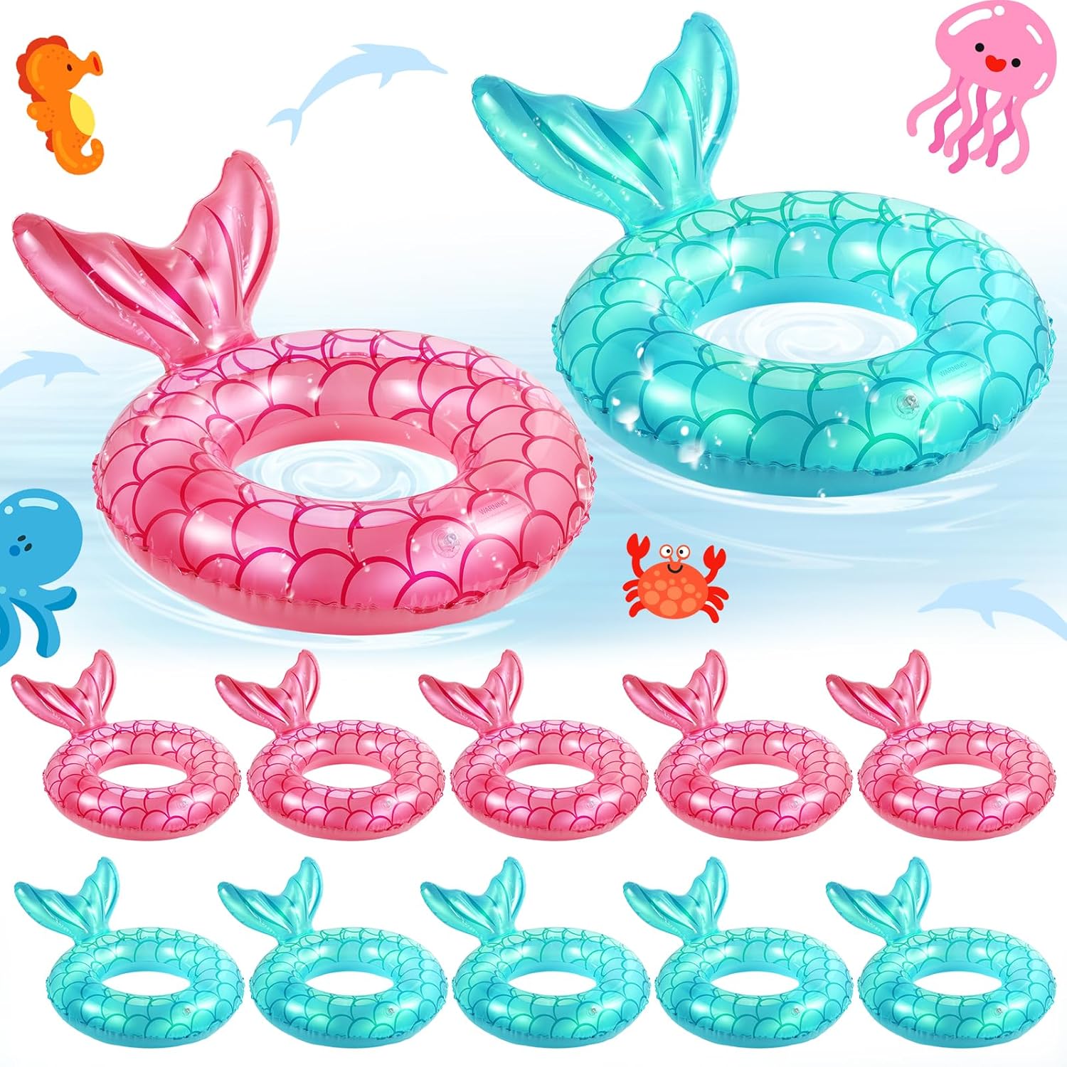 Amazon.com: Honoson 12 Pcs Mermaid Pool Float Mermaid Tail Shaped Pool ...