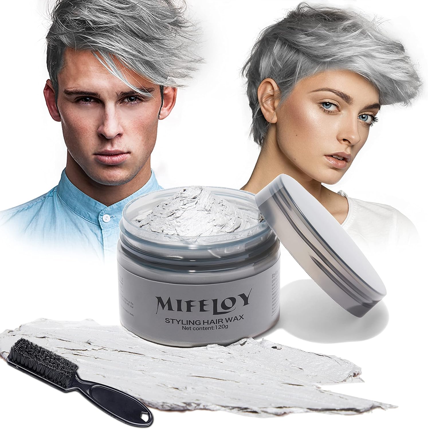 120g Temporary Silver Gray Hair Color Wax with Dye Brush, Instant ...