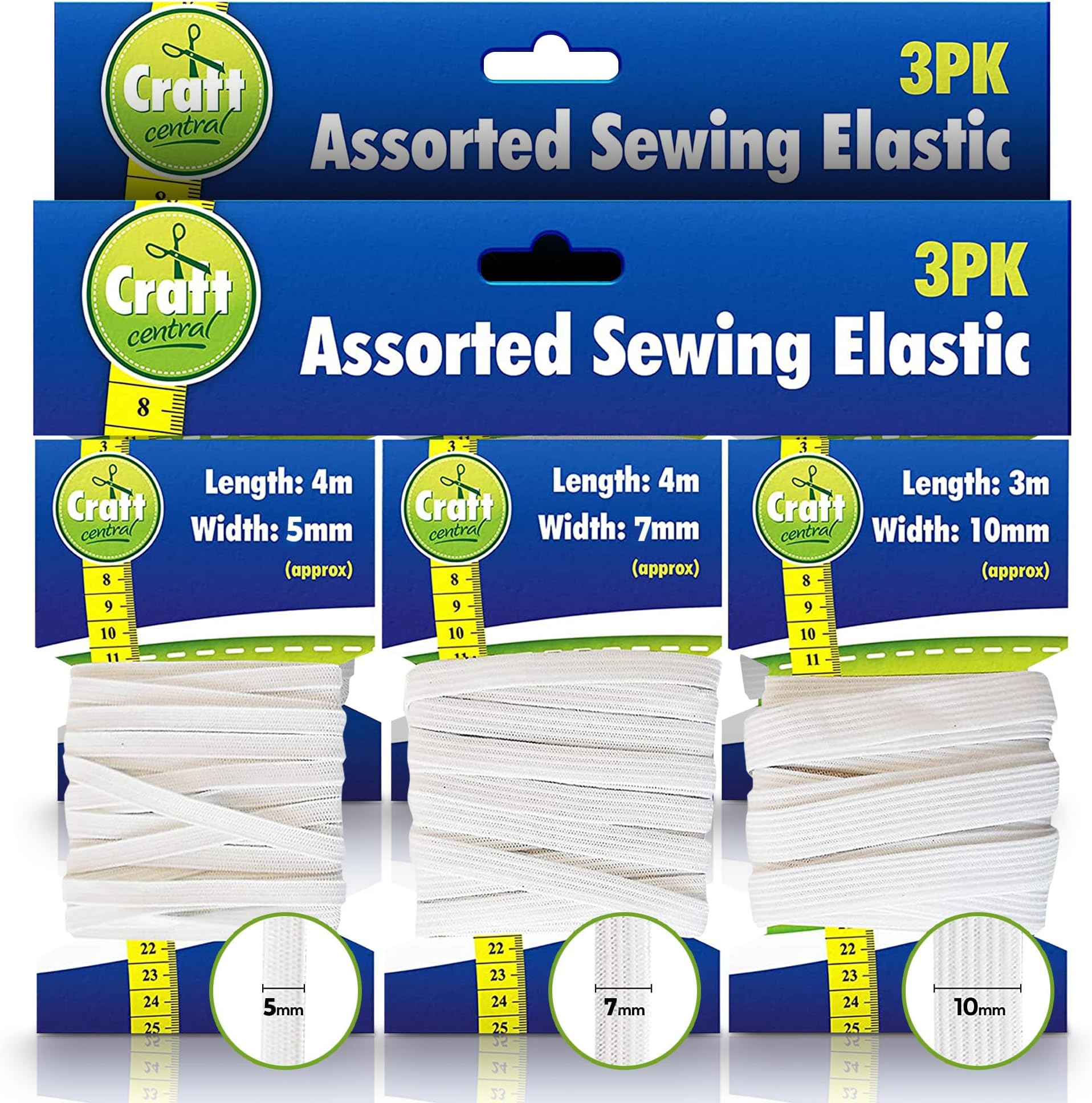 22 Meters Flat Elastic Band | 3pk of 5mm, 7mm and 10mm Elastic Ribbon ...