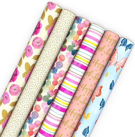 Amazon.com: Hallmark Pretty Wrapping Paper with Cutlines on Reverse (6 ...