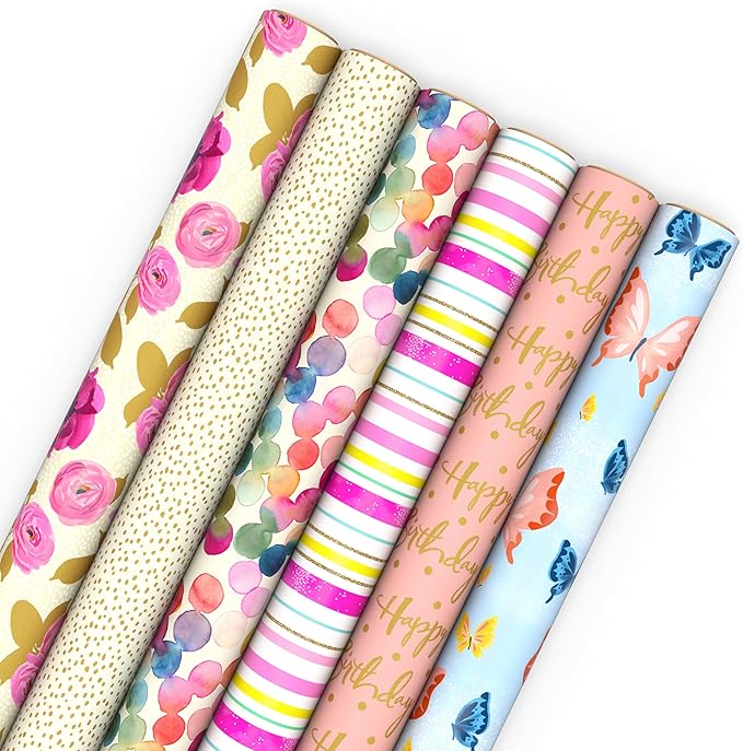 Amazon.com: Hallmark Pretty Wrapping Paper with Cutlines on Reverse (6 Rolls: 180 Square Feet ...