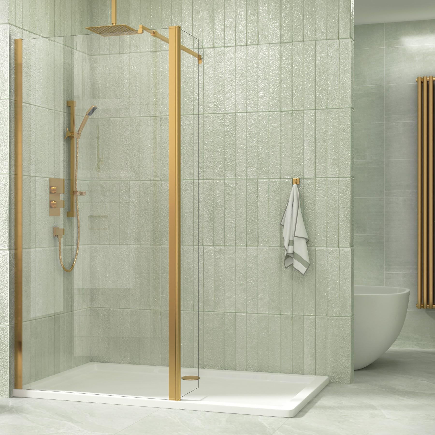 Brushed Brass 800mm Wet Room Walk in Shower Screen with 300mm Flipper ...