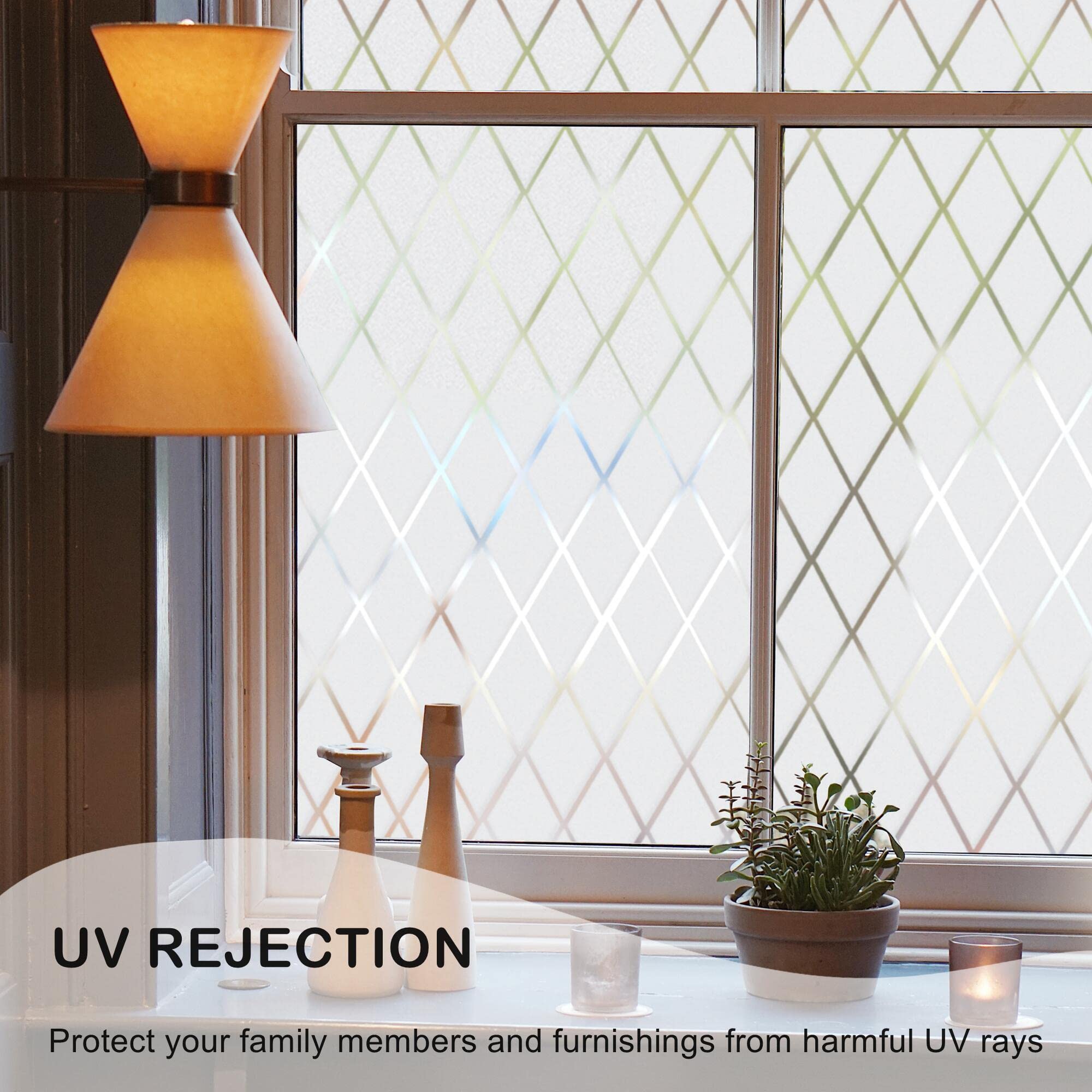 FEOMOS Frosted Lattice Window Film, Window Privacy Film, Decorative ...