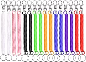 TUPARKA 16 Pcs Stretchy Spiral Keyring Colorful Plastic Retractable ...