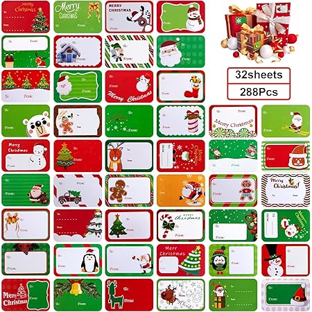 Amazon.com: Christmas Name Tags Self Adhesive Gift Tag Stickers Xmas ...