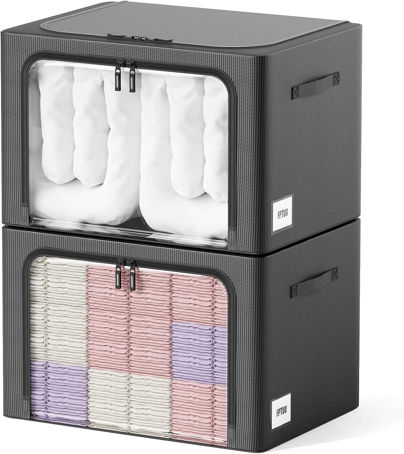 Amazon.com: RTONAO 2 Pack Stackable Storage Bins - Foldable Metal Frame ...