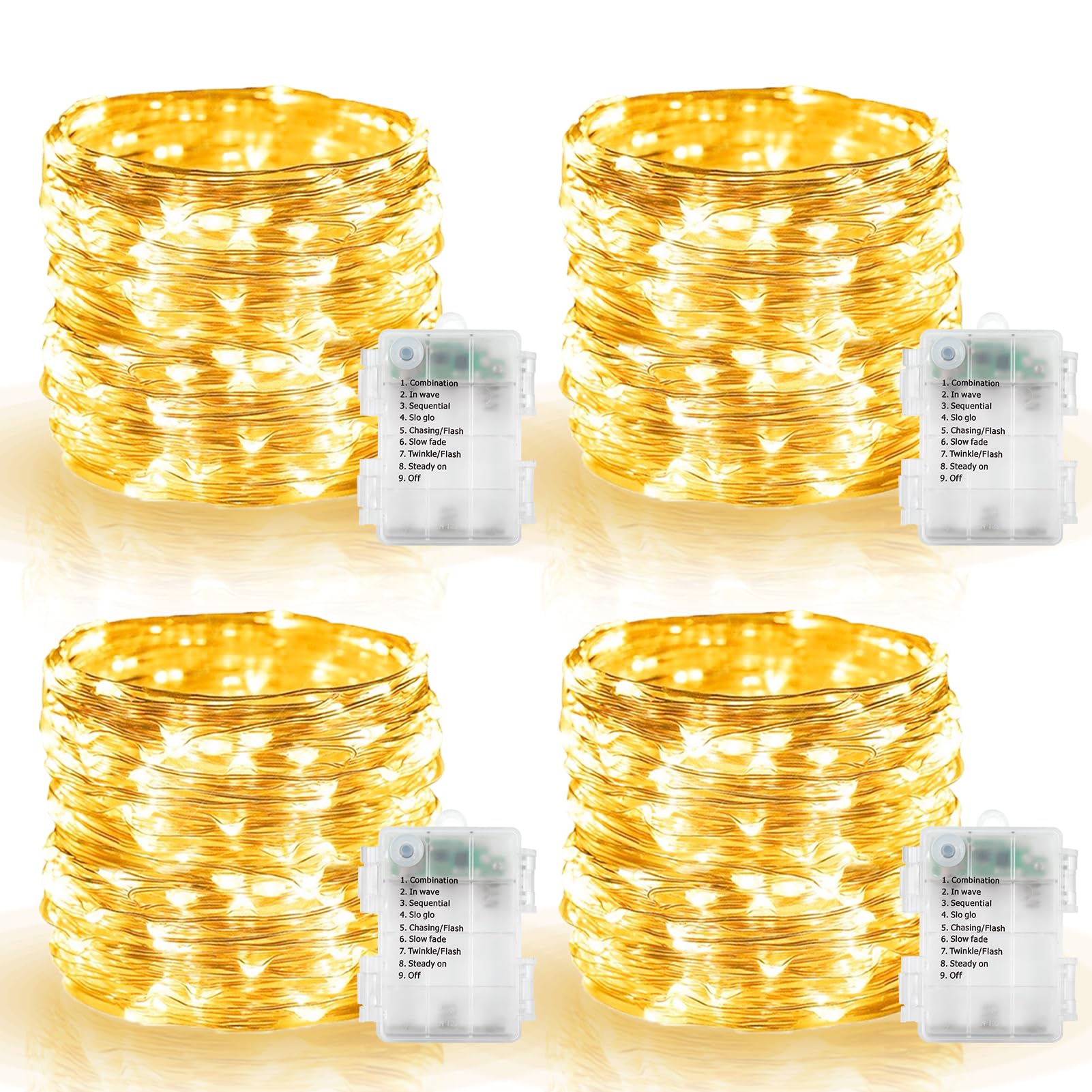 4 Pack Battery Operated Fairy Lights 16.4 Ft 50 LED Christmas Fairy ...