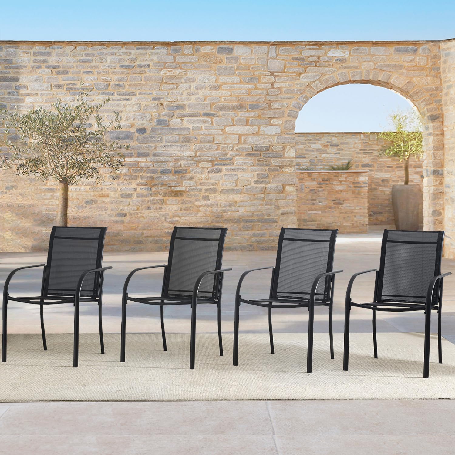Amazon.com: Puntogen Stackable Patio Chairs Set of 4, Outdoor Dining ...