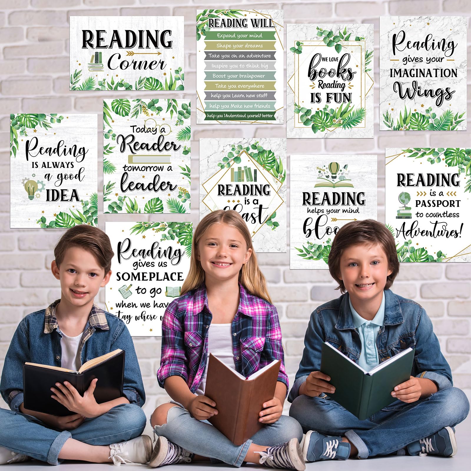 Snapklik.com : 10 Pcs Reading Bulletin Board Posters Eucalyptus ...