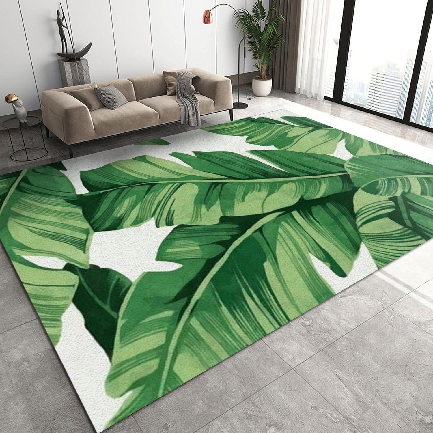 Green Banana Leaf Area Rug, Tropical Style Luxury Carpet Outdoor Indoor ...