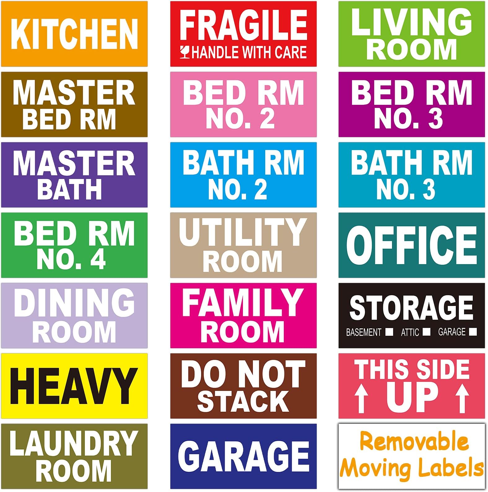 350 Home Labels for 2 Bedroom House - 50 Labels per Room, 7 Color Coded ...