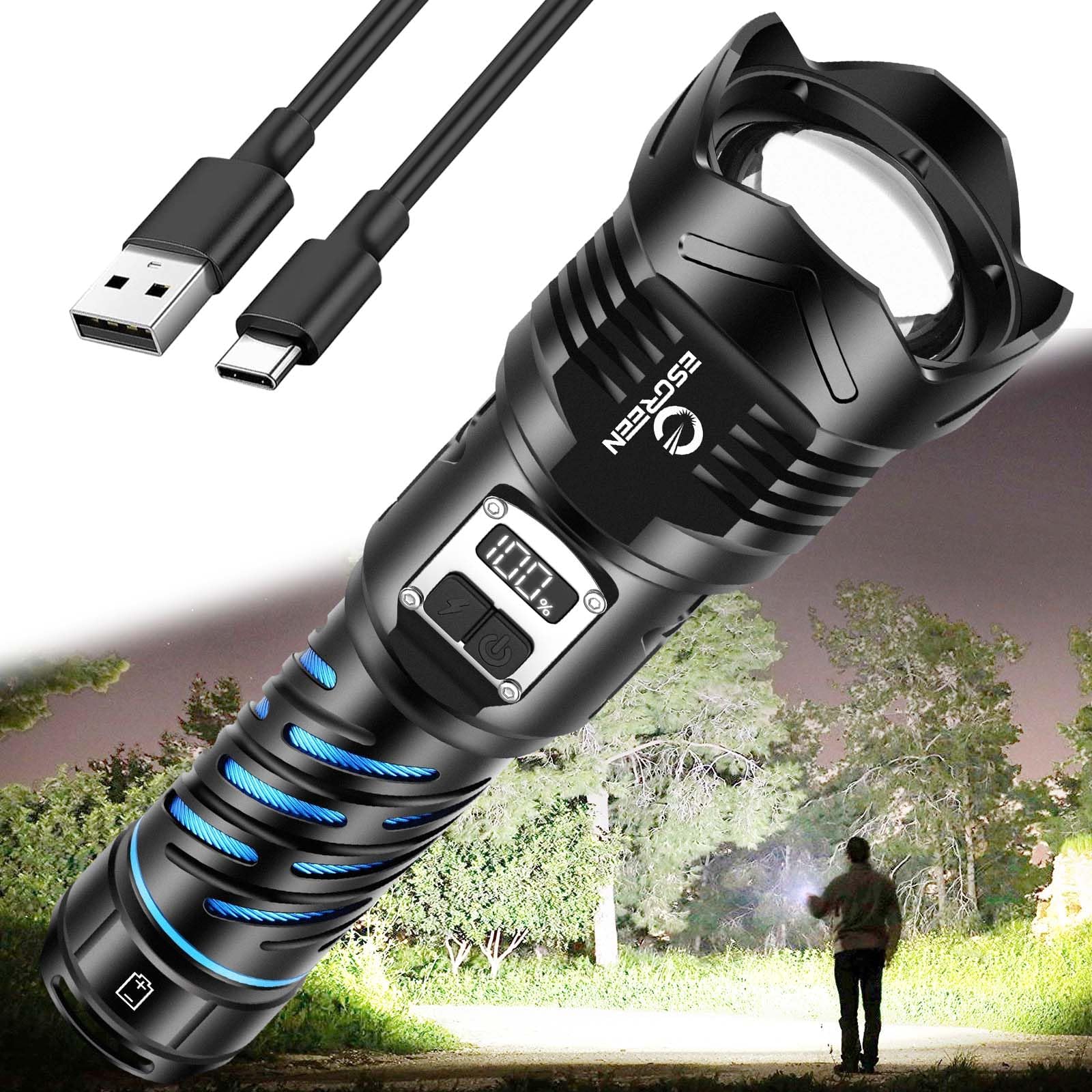 Esgreen Super Bright Rechargeable Flashlights High Brightness 3000 ...