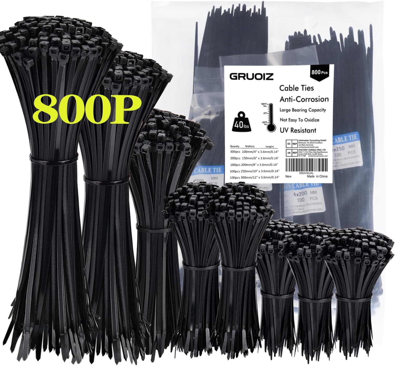 INNONEXXT® Premium Kabelbinder Set | 500 Stück Schwarz UV-Beständig ...