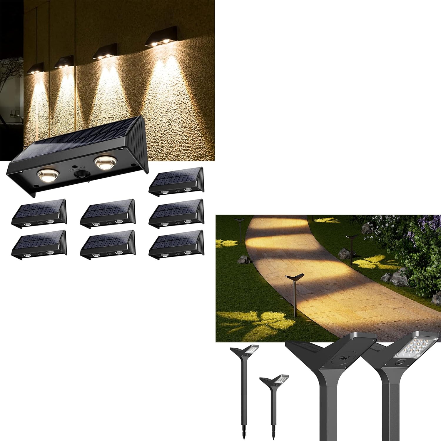 JACKYLED 50 Lumens Solar Fence Lights Outdoor 8Pack 100LM Dual Head ...