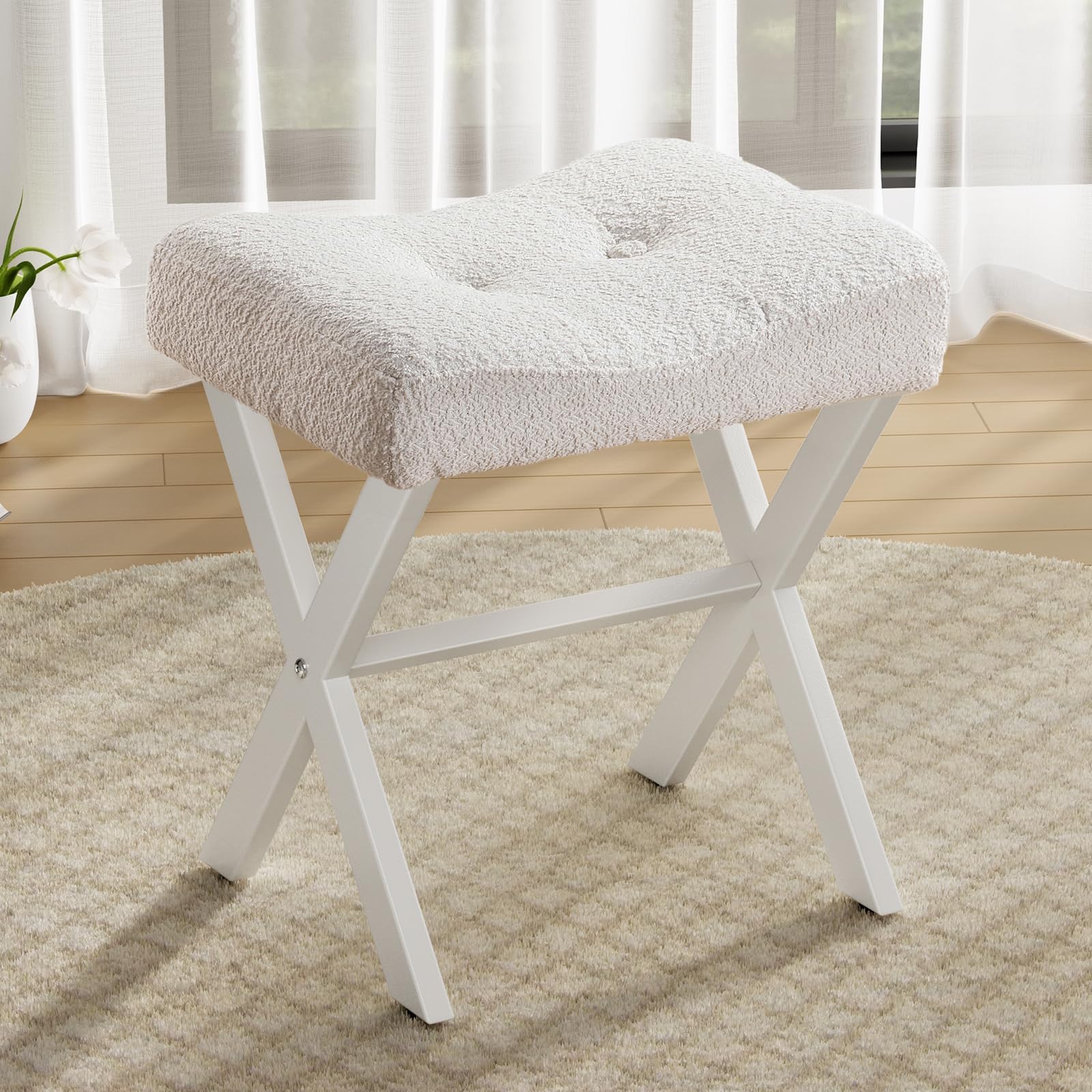 Amazon.com: Vanity Stool, Padded Makeup Chair Bench with Solid Wood ...