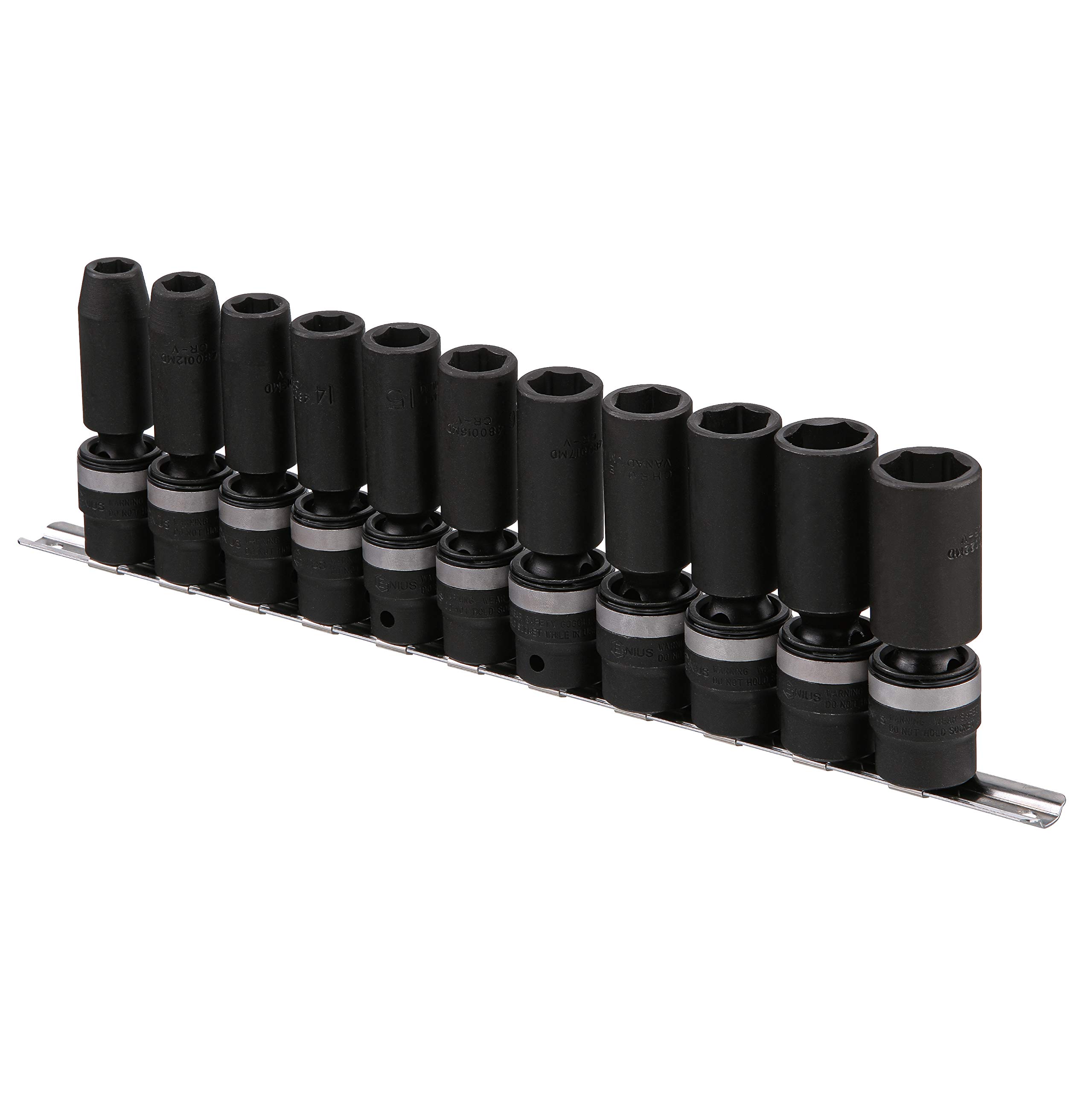 Genius Tools 11 Piece 1/2" Dr. Metric Deep Swivel Impact Socket Set TG ...