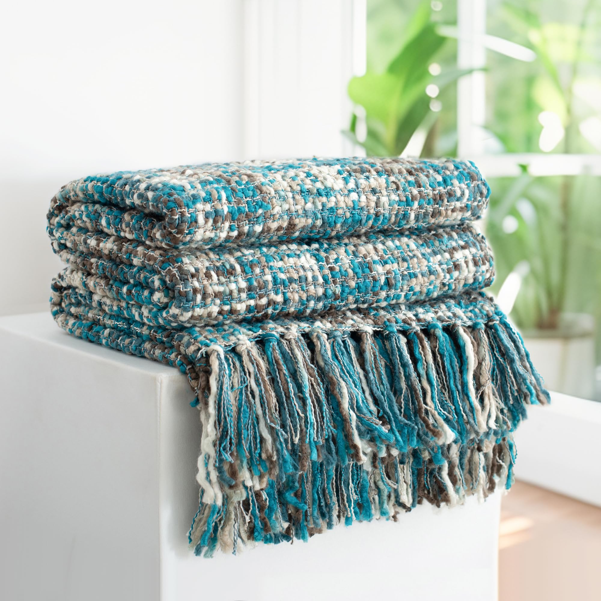 Amazon.com: GINAMUSE Multi-Color Teal Cable Knitted Throw Blanket for ...