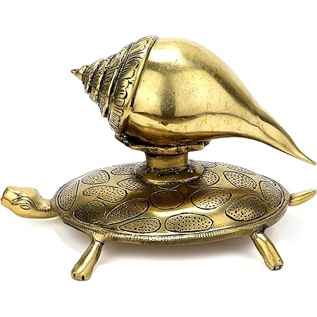 Buy Two Moustaches Brass Shankh Over Tortoise, Shankh Holder, Brass ...
