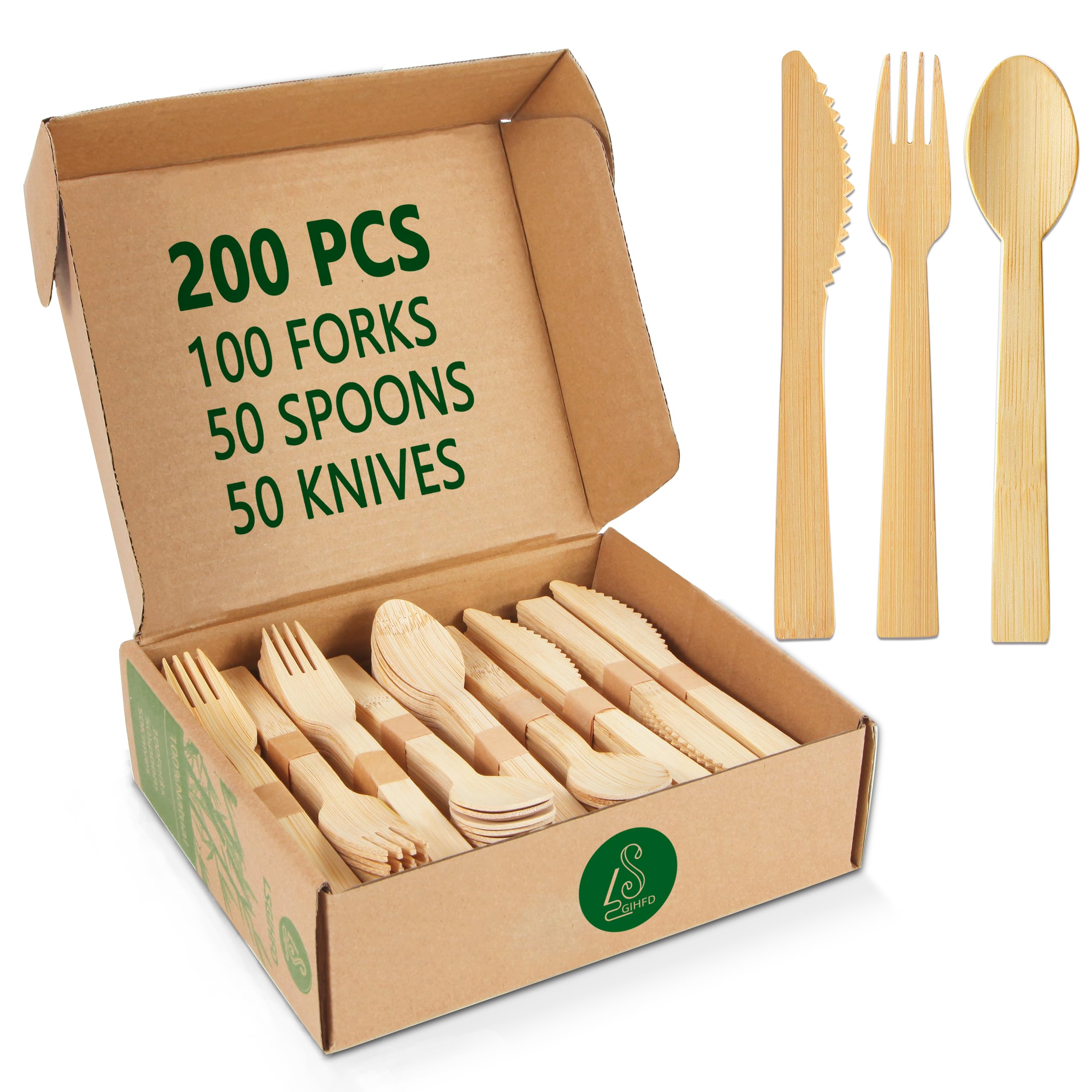 Amazon.com: LSGIHFD Disposable Bamboo Cutlery Set, 100% All-Natural ...