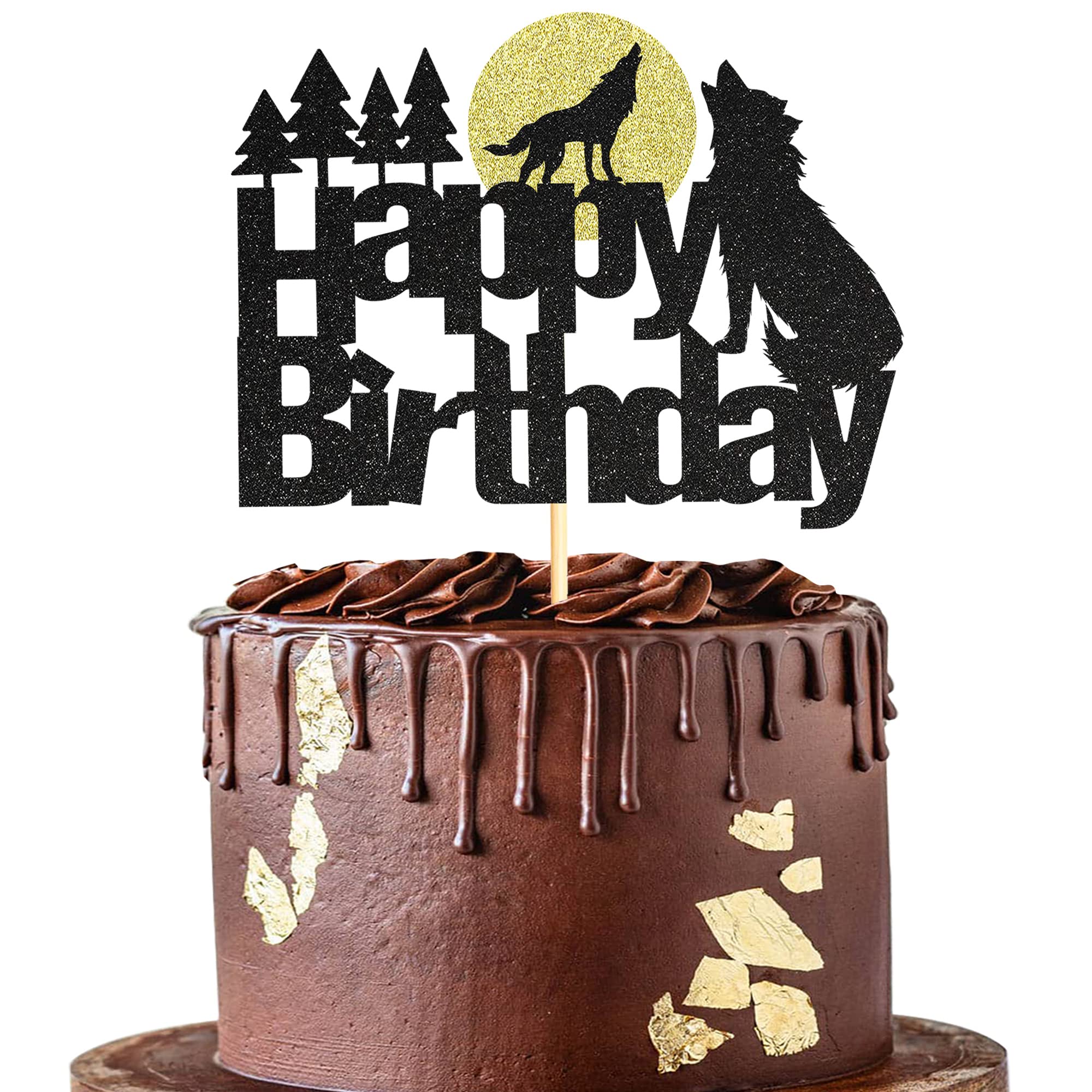 Sumerk Black Glitter Wolf Cake Topper Wolf Happy Birthday Cake ...