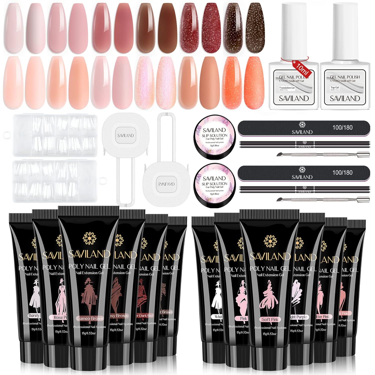 Amazon.com : Saviland Poly Gel Nail Kit - 12 Colors Poly Nail Extension ...
