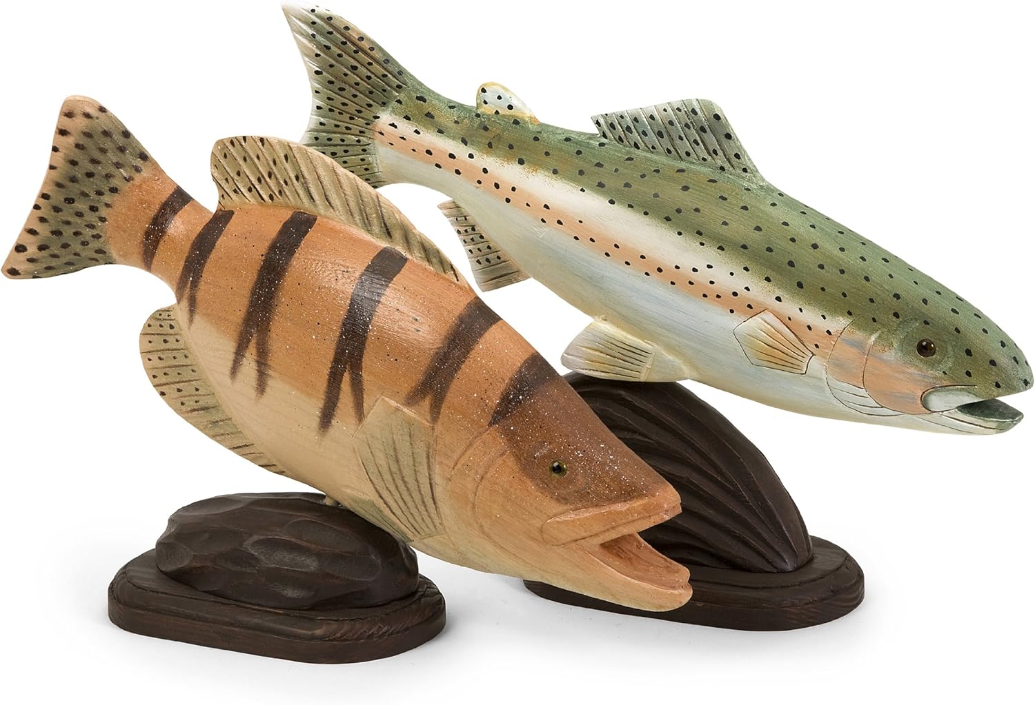 Amazon.com: Set of 2 Lakeshore Mounted Fish Statuary in Natural Wood ...